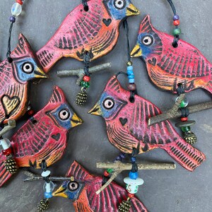 Cardinal Ornament - Clay Cardinal Sitting on Branch - Happy Little ...