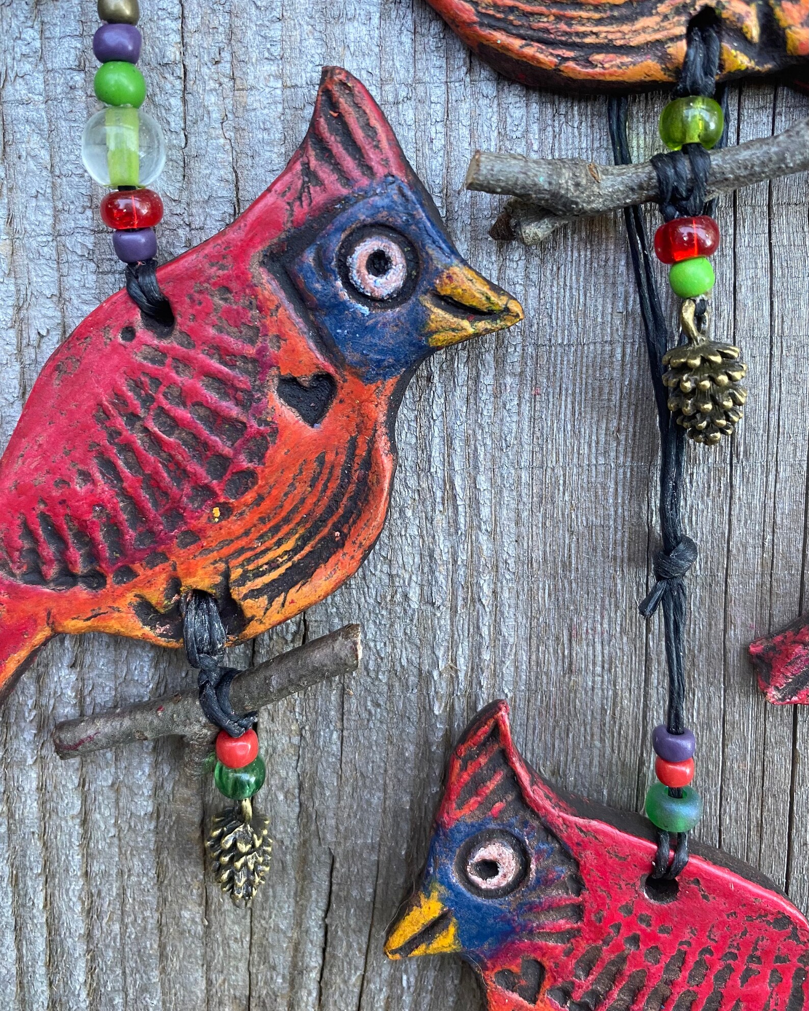 Cardinal Ornament Clay Cardinal Sitting on Branch Happy | Etsy