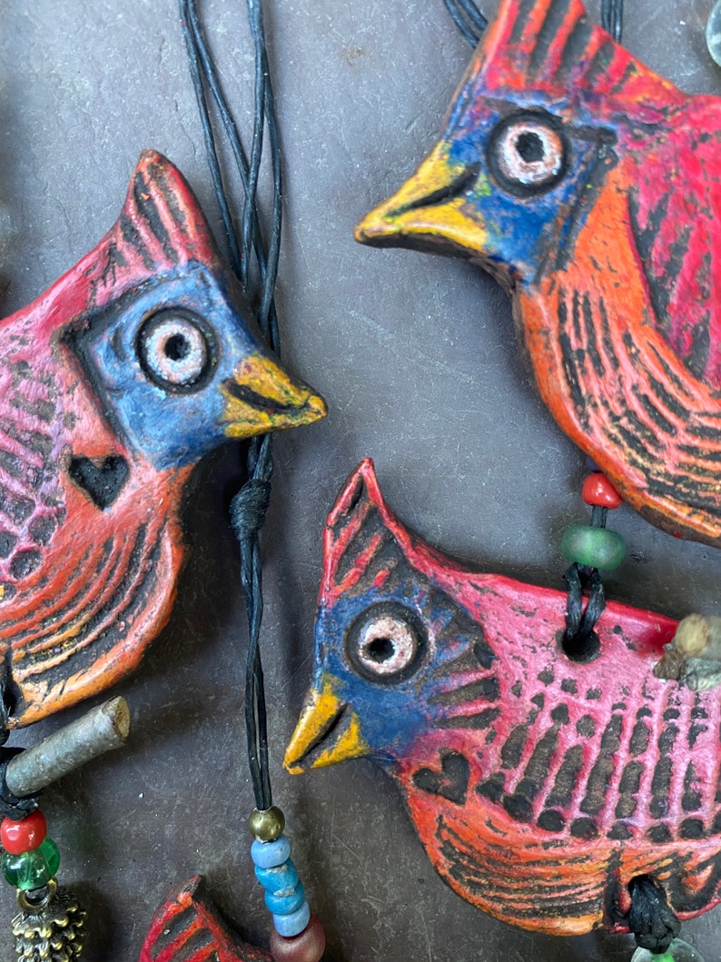 Cardinal Ornament Clay Cardinal Sitting on Branch Happy - Etsy