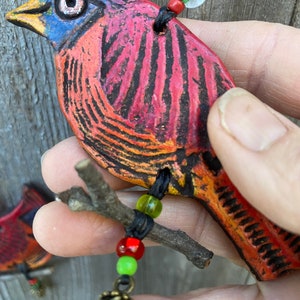 Cardinal Ornament - Clay Cardinal Sitting on Branch - Happy Little ...