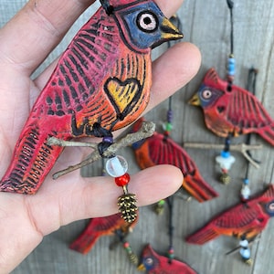 Cardinal Ornament - Clay Cardinal Sitting on Branch - Happy Little ...