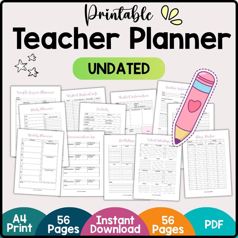 Printable Teacher Planner: Undated Lesson Planning Binder (digital ...