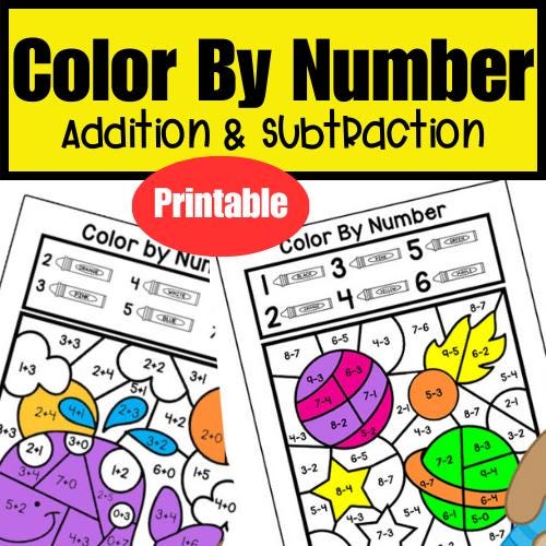Color by Number Addition and Subtraction – Math Worksheet 25 Pages ...