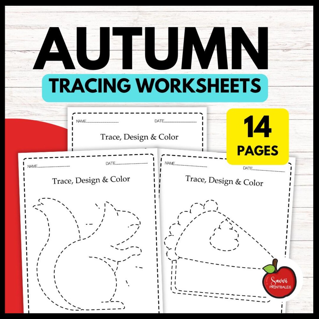 Autumn Thanksgiving Tracing Worksheets | Preschool PDF Activities ...