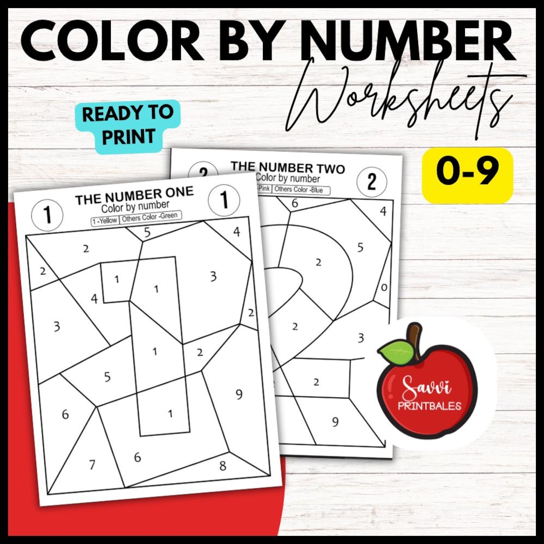 Color by Number Worksheet: Numbers 0-9, Preschool Kindergarten (PDF ...