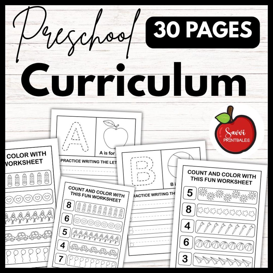 Preschool Worksheets Pack | Alphabet Tracing & Count and Color | 30 ...