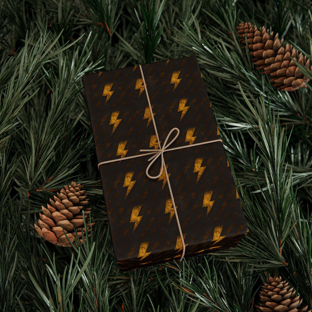 Rockstar Lightning Bolt Stars Wrapping Paper | Holiday Gift Wrap, Dark ...