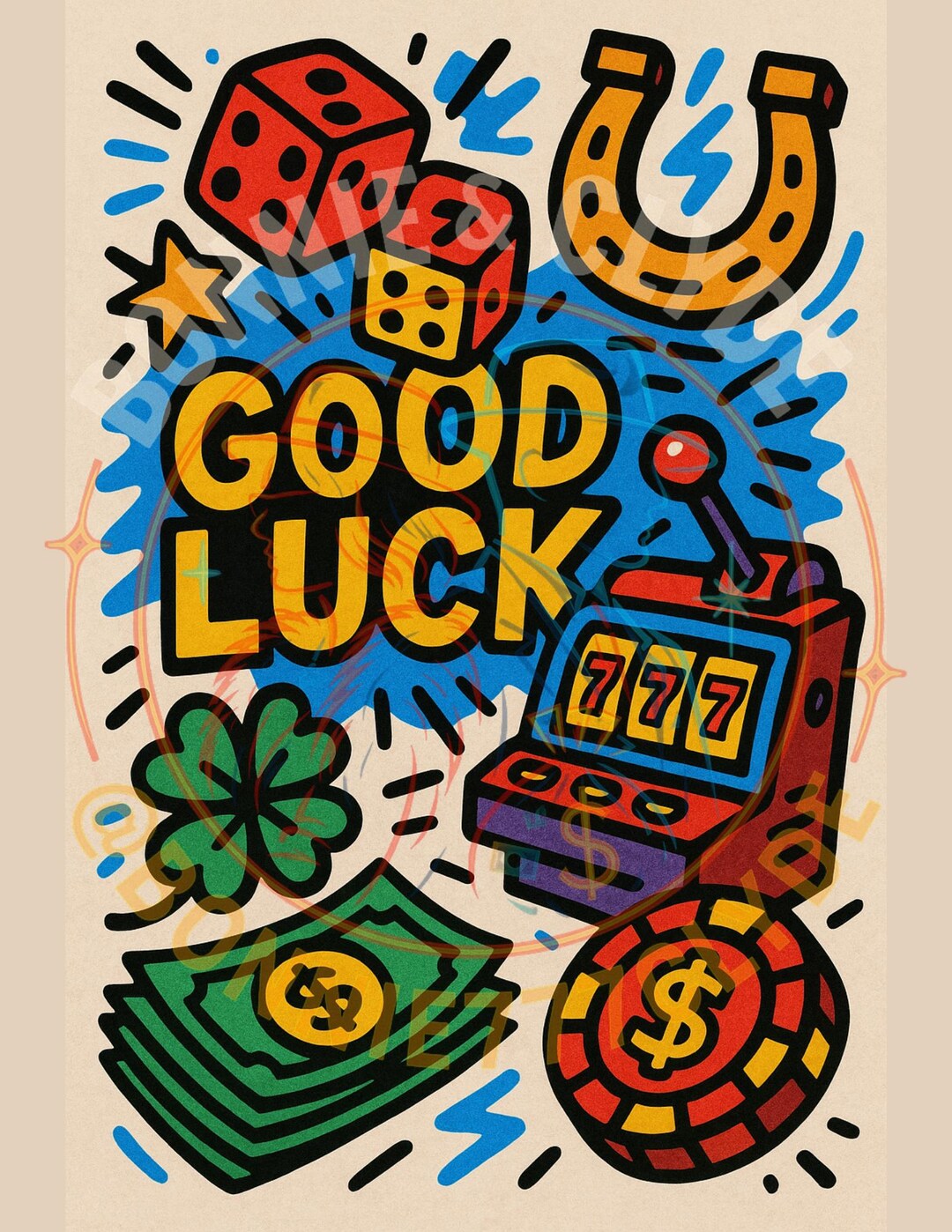 Good Luck Graffiti Wall Art – Lucky Symbols Pop Art Print | Slot, Dice ...