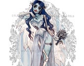 Pin up Boudoir Corpse Bride Zombie Watercolor Pin-up Print by - Etsy