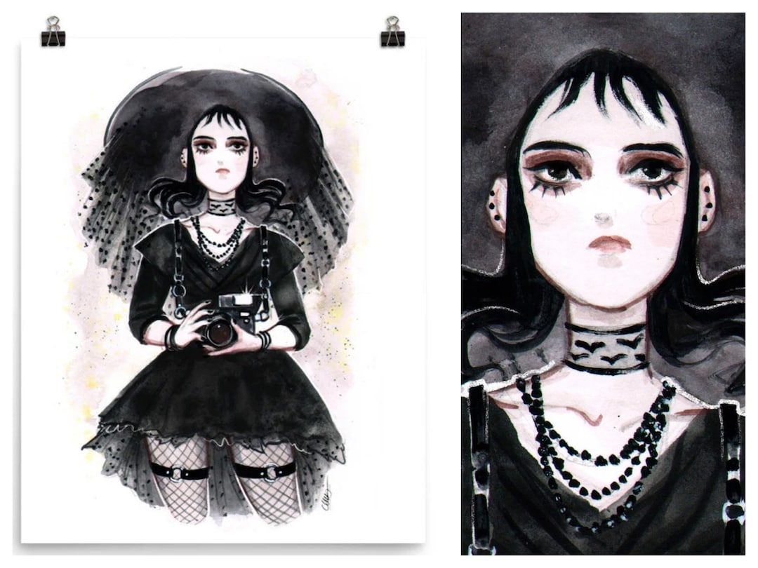 Lydia Deetz Beetlejuice Spooky Gothic Wall Poster Watercolor Pinup ...
