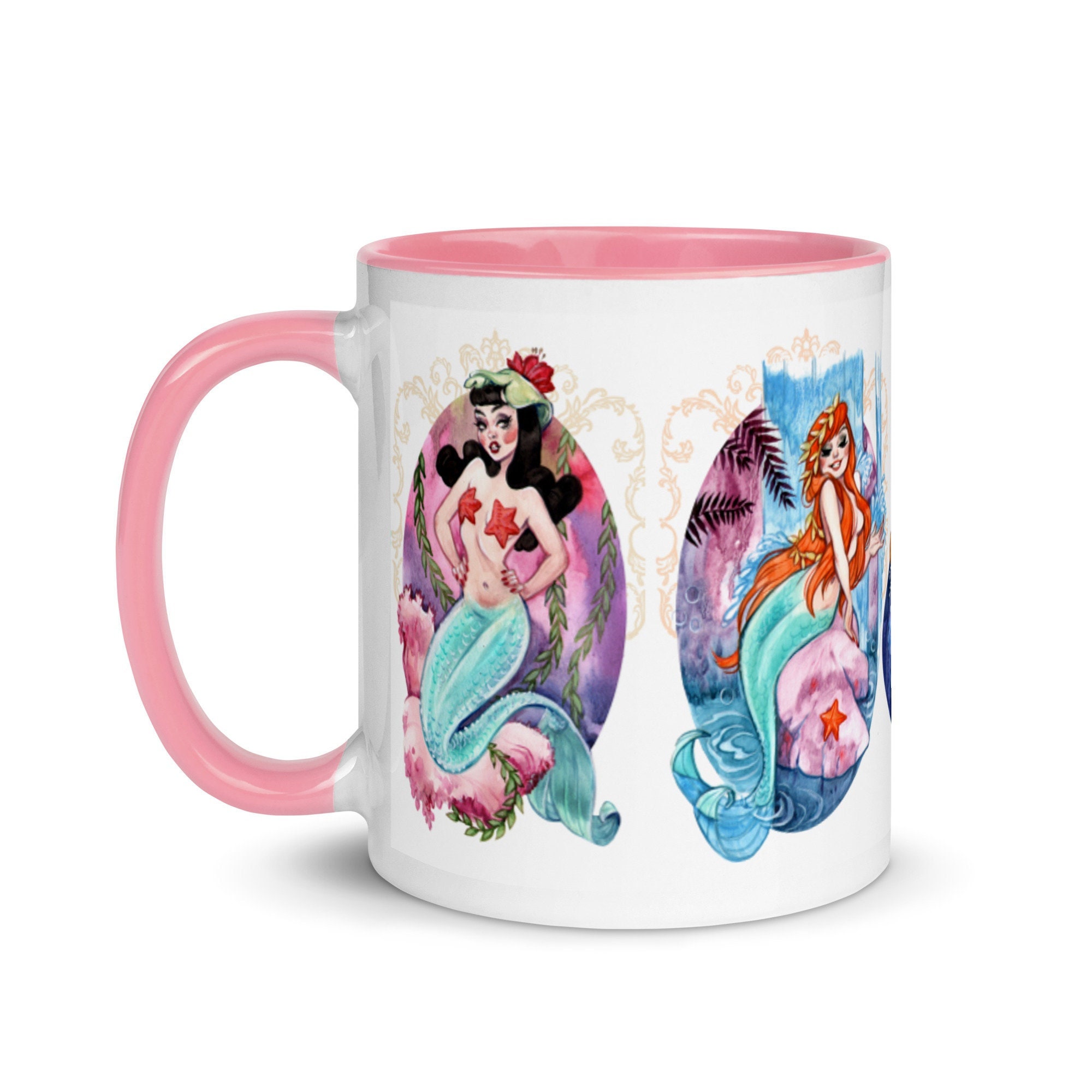 Mermaid Lagoon Pin up Neverland Mug With Pink Inside by - Etsy