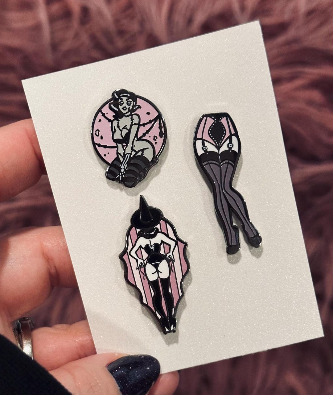 SPOOKY PIN SET Pin-up Legs Witch and Zombie Spooky Burlesque Enamel ...
