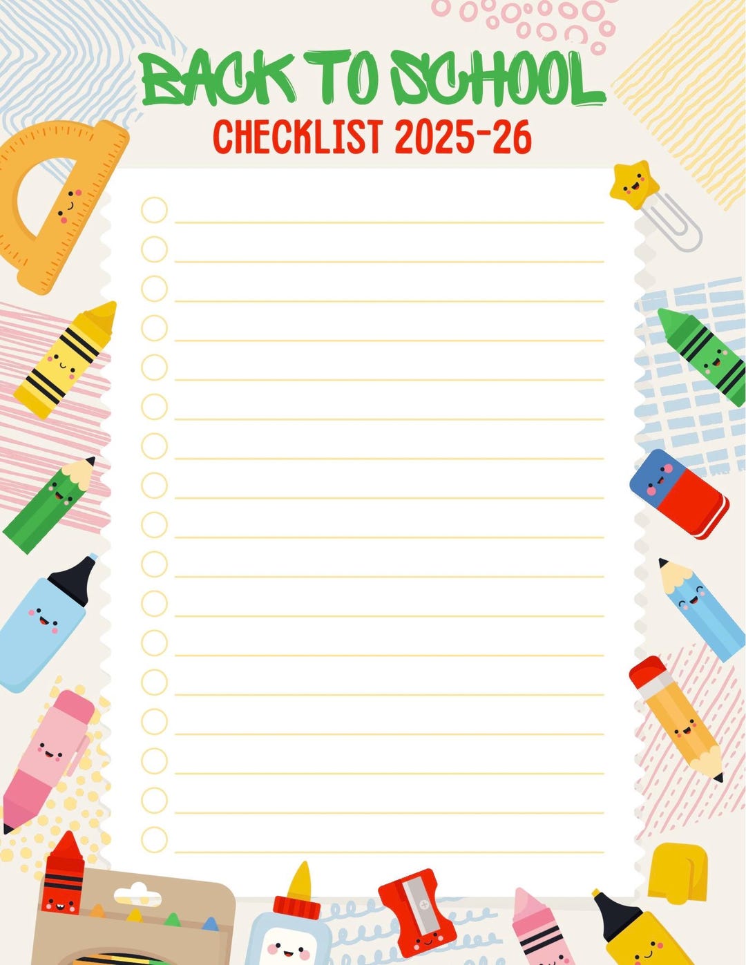 Back to School Checklist Digital Print, Printable School Prep List ...