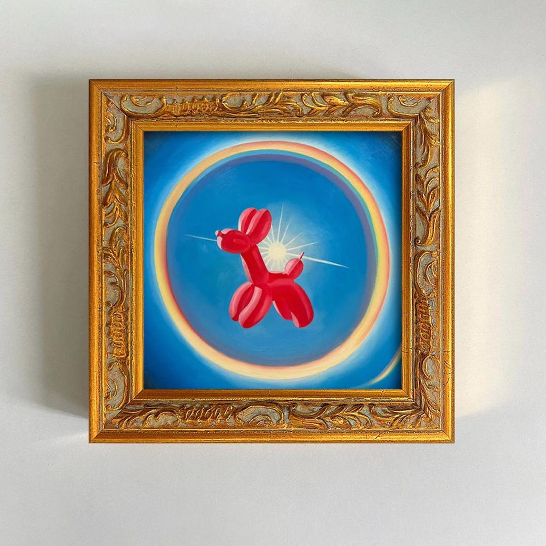 Framed Red Balloon Dog Oil Painting Wall Art Gift (4"×4") - Etsy