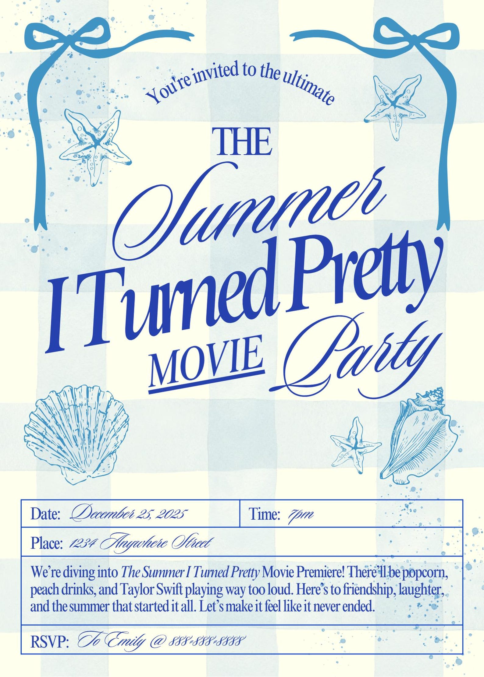 TSITP Movie Premiere Party Invitation: Coastal Preppy Theme (digital ...