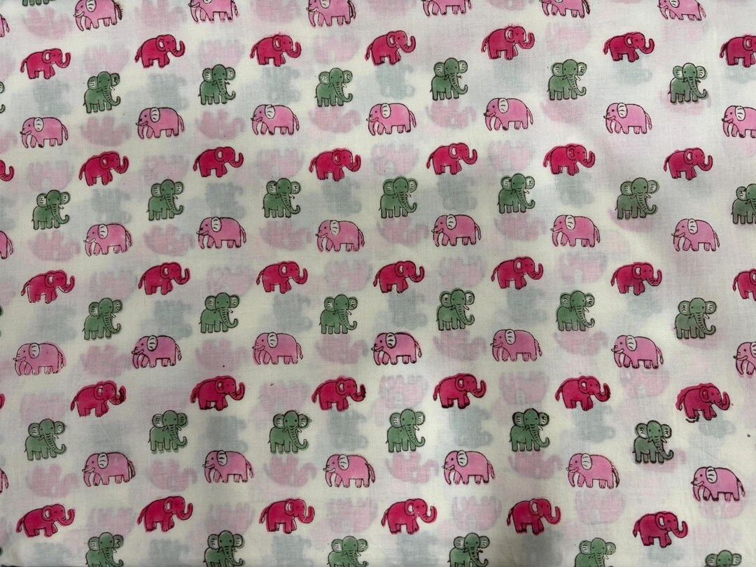 Elephant Block Print Cotton Fabric: Indian Sewing & Dress Material - Etsy