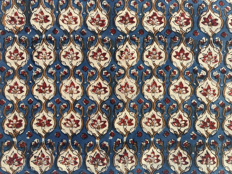 Indigo Blue Floral Hand Block Print Cotton Fabric | Vintage Ajrakh ...