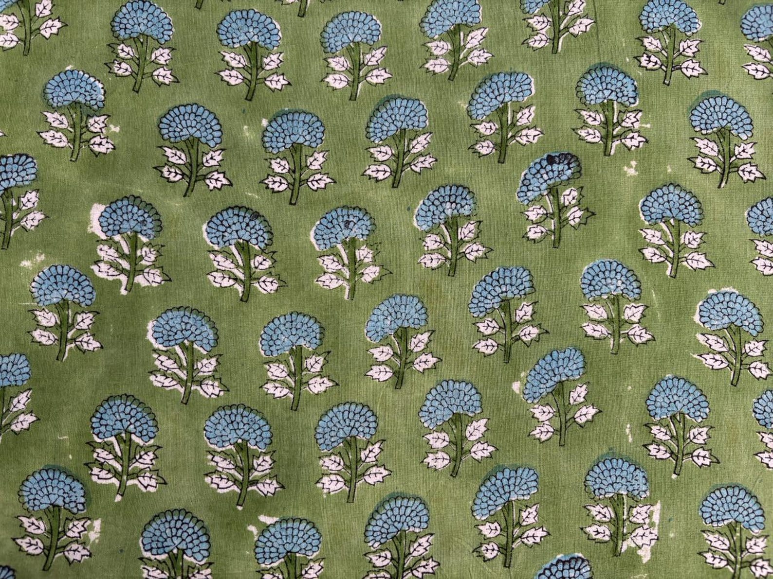 Green Blue Buti Cotton Hand Block Fabric| Soft Printed Material ...