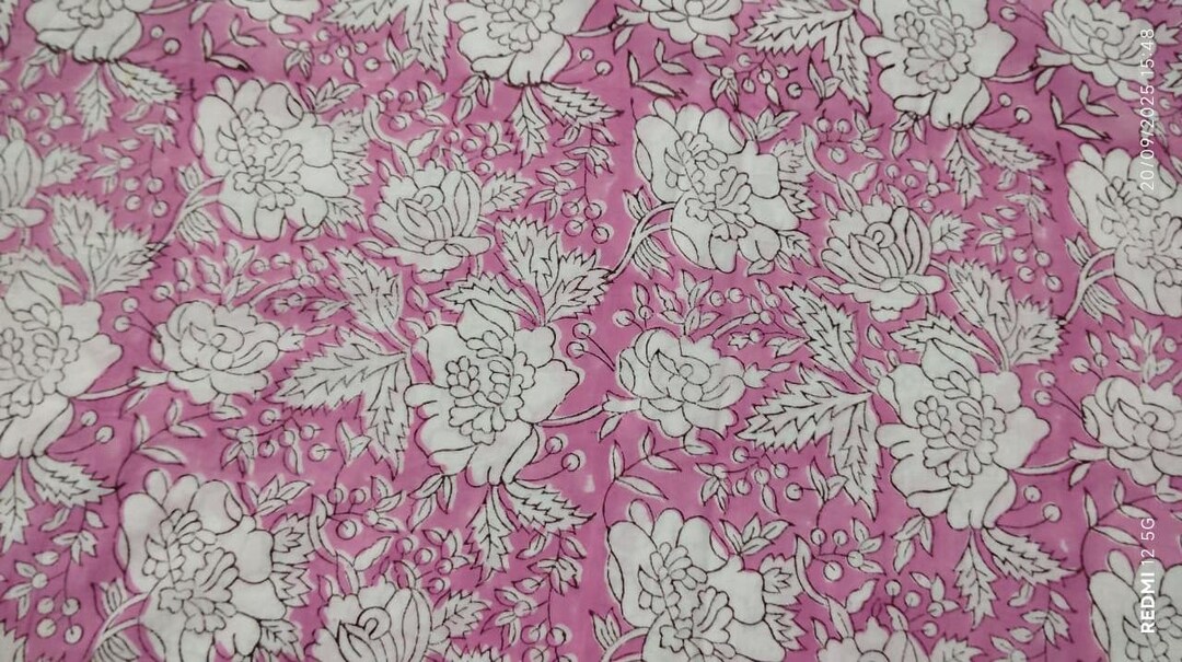 Pink Floral Cotton Fabric | Hand Block Print Cloth, Natural Dye - Etsy