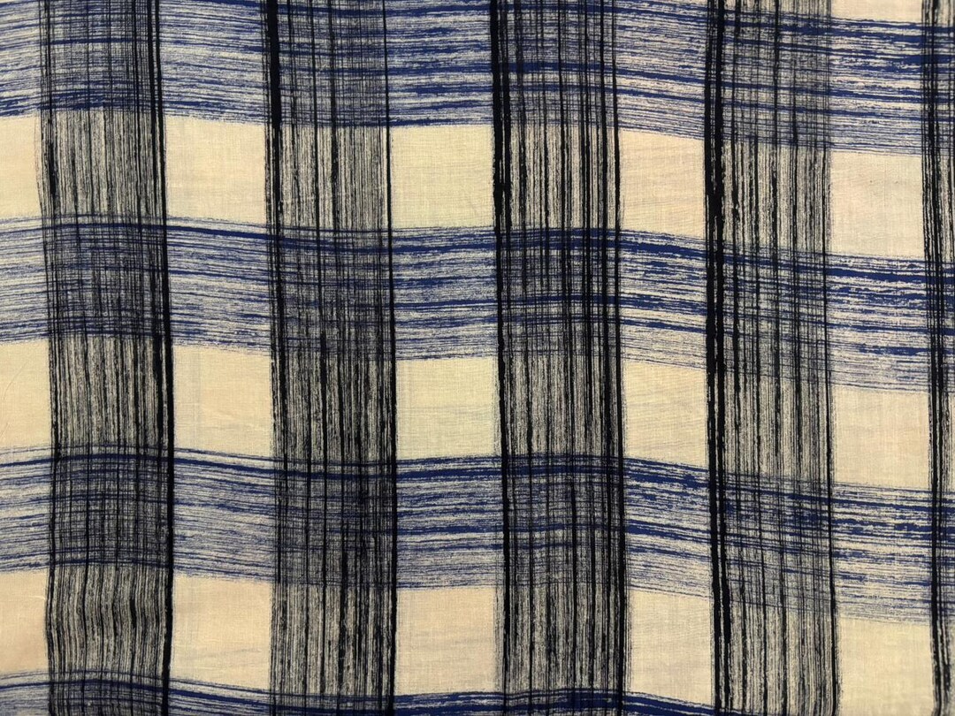 Handloom Style Blue Checkered Cotton Fabric – Minimal Rustic Pattern ...