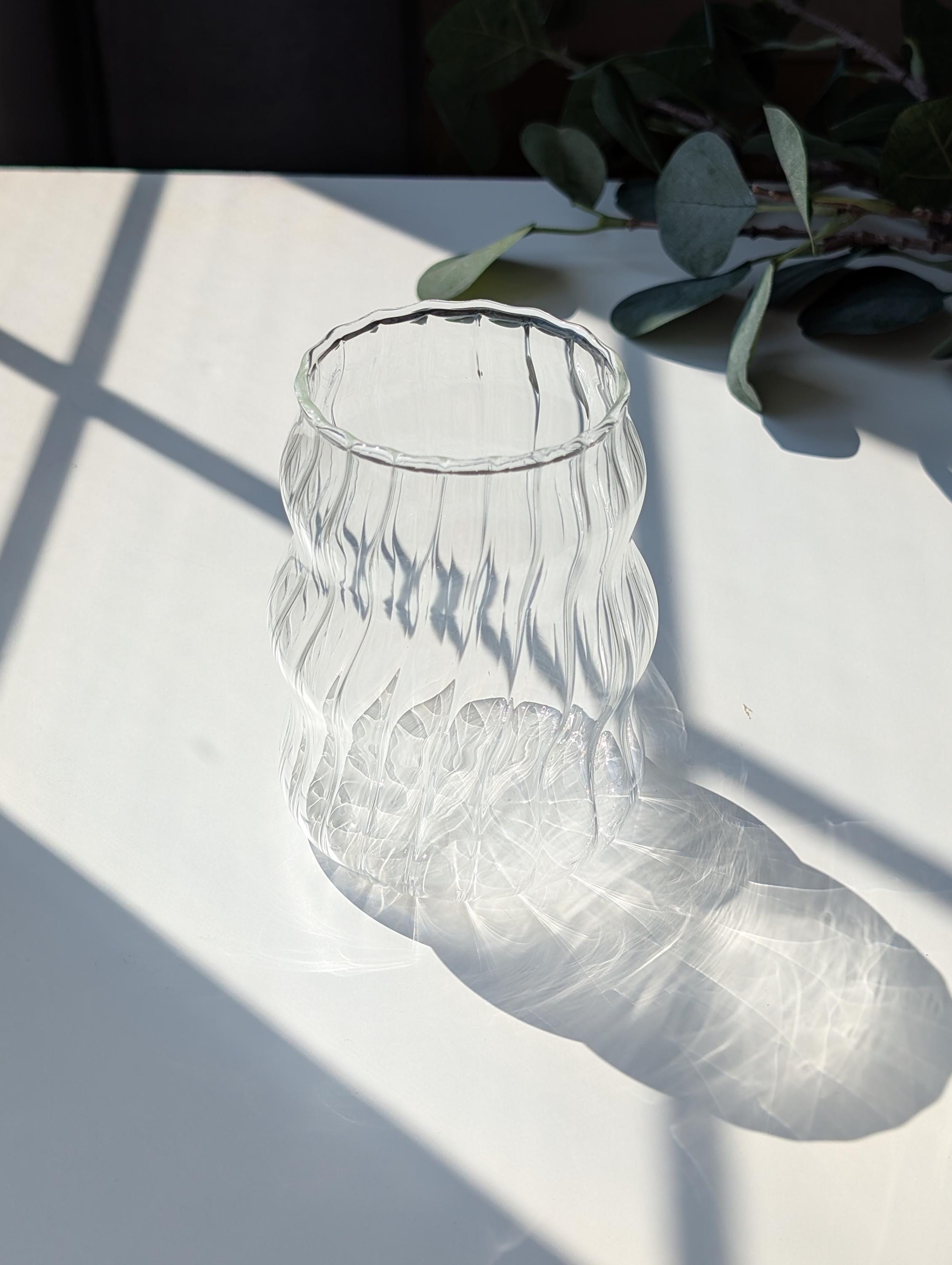 Wavy Ribbed Glass Cup – Japandi Ripple Drinking Glass, Aesthetic ...