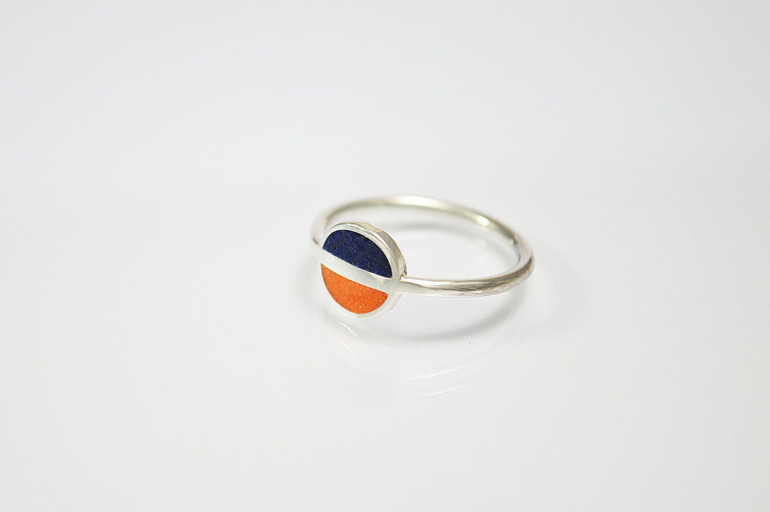 Saturn Ring: Sterling Silver With Blue & Orange Stone Inlay - Etsy