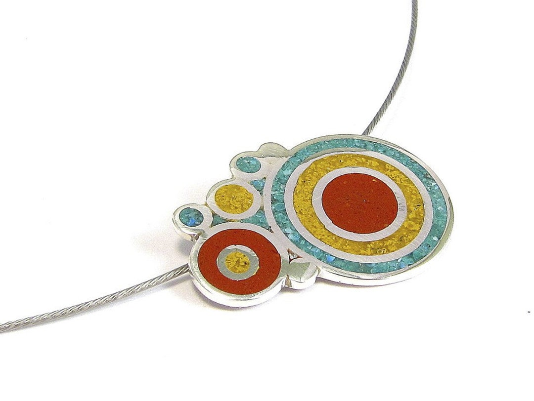 Bubbles Pendant Sterling Silver Contemporary Modern Circles Turquoise Red Yellow - Etsy UK