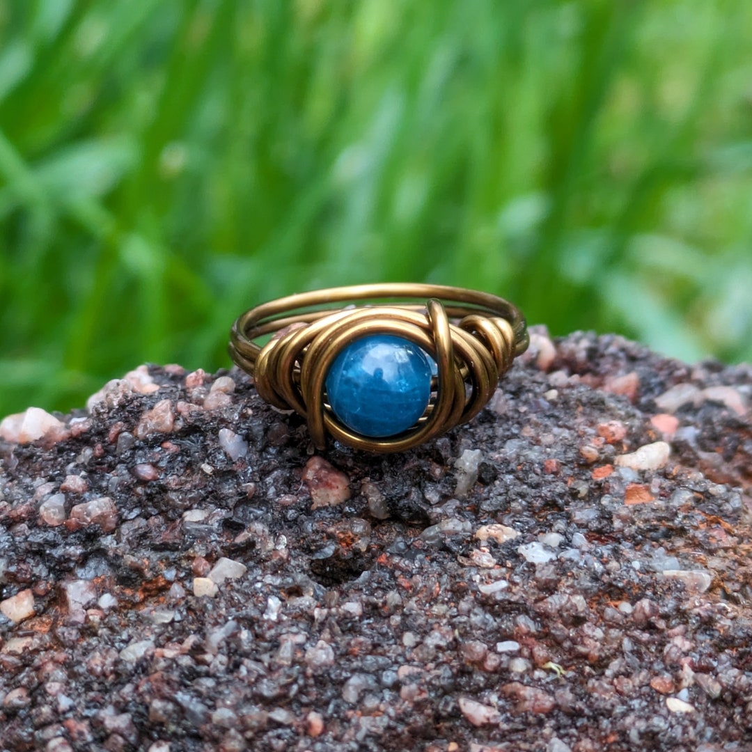 Blue Apatite Ring in Antique Brass Gemini Jewelry for Women Teen Girls ...