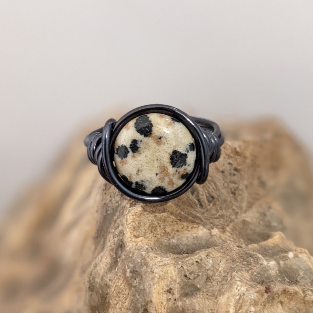 Dalmatian Jasper Ring - Cow Print Jewelry - Wire Wrapped Spotted Rings ...