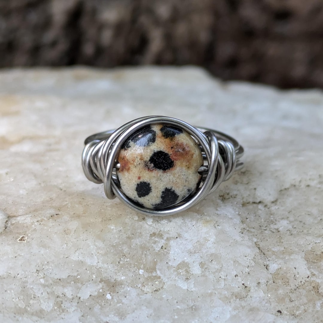 Dalmatian Jasper Ring Stainless Steel Band Cow Ring Hypoallergenic ...
