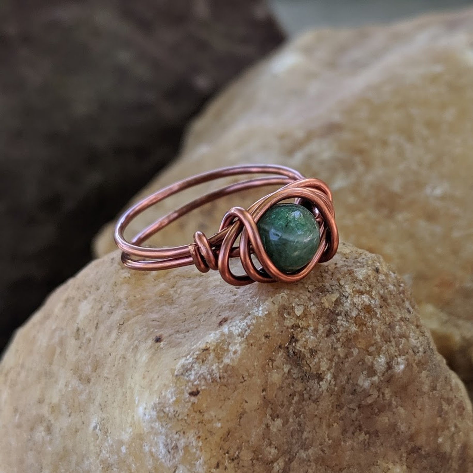 Green Jasper Ring With Wire Wrapped Antique Copper Band and - Etsy