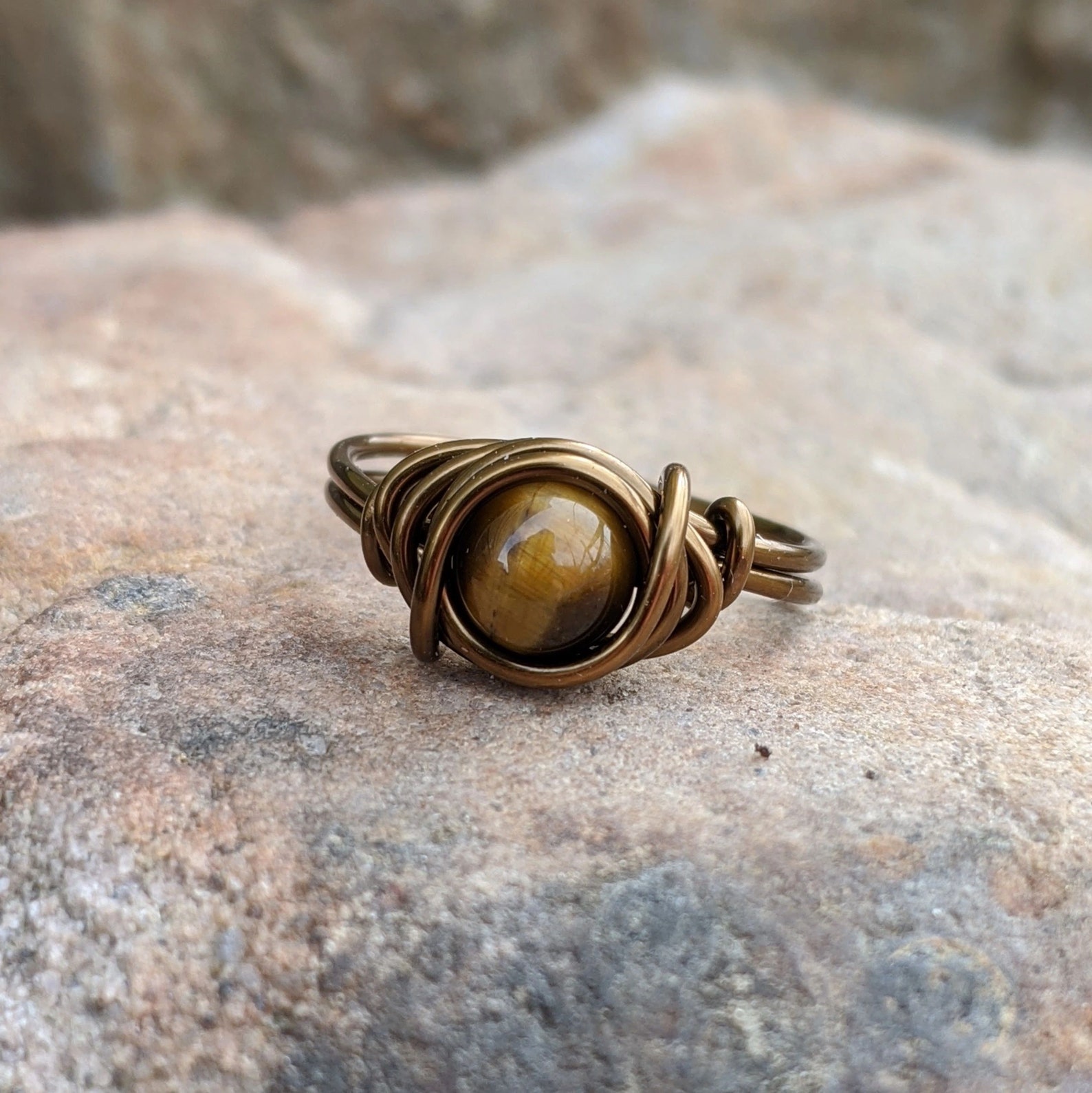 Tigers Eye Ring in Antique Brass Real Gemstone Earthy - Etsy