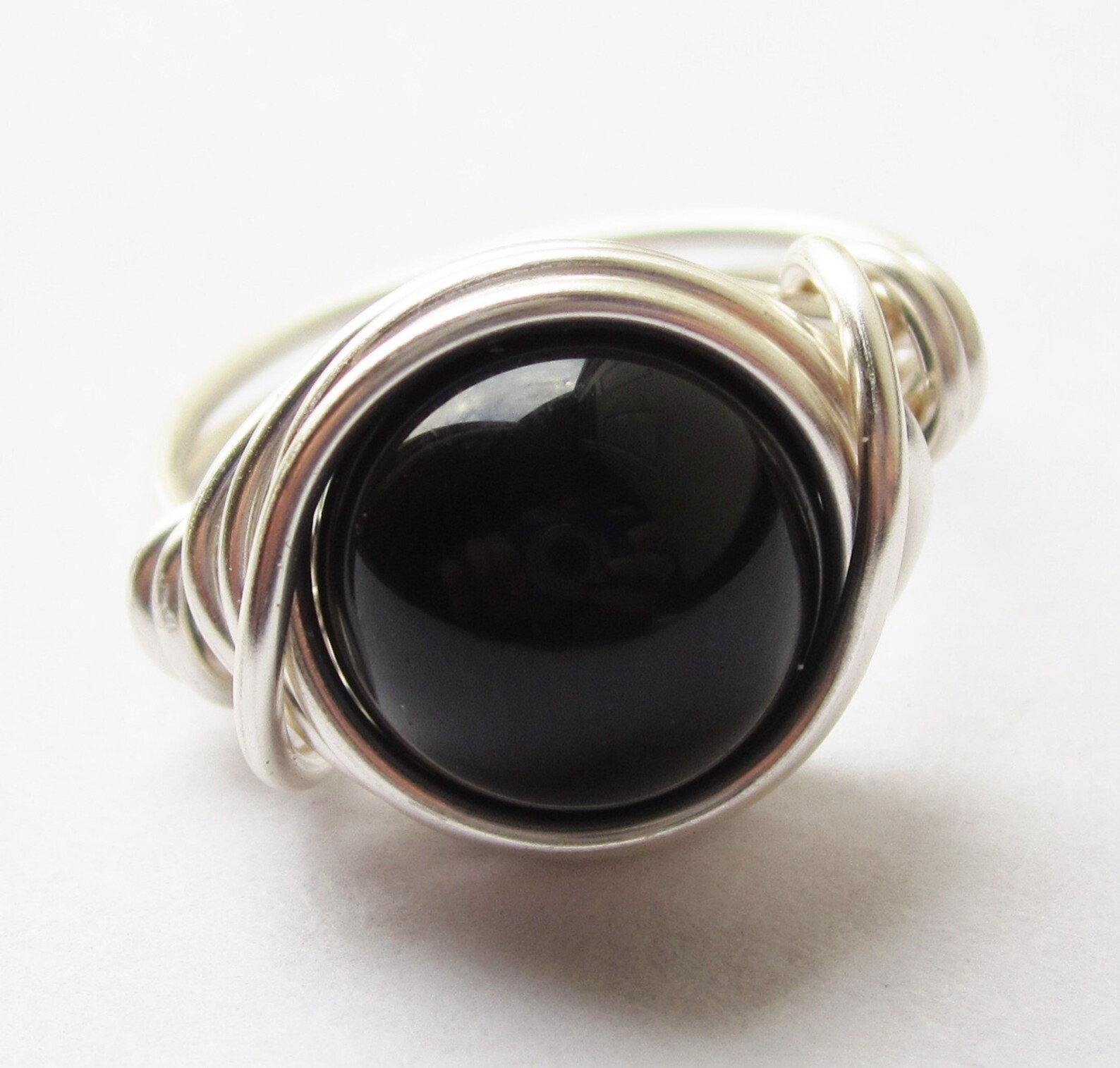 Large Black Stone Ring You Choose Band Color Black Stone | Etsy