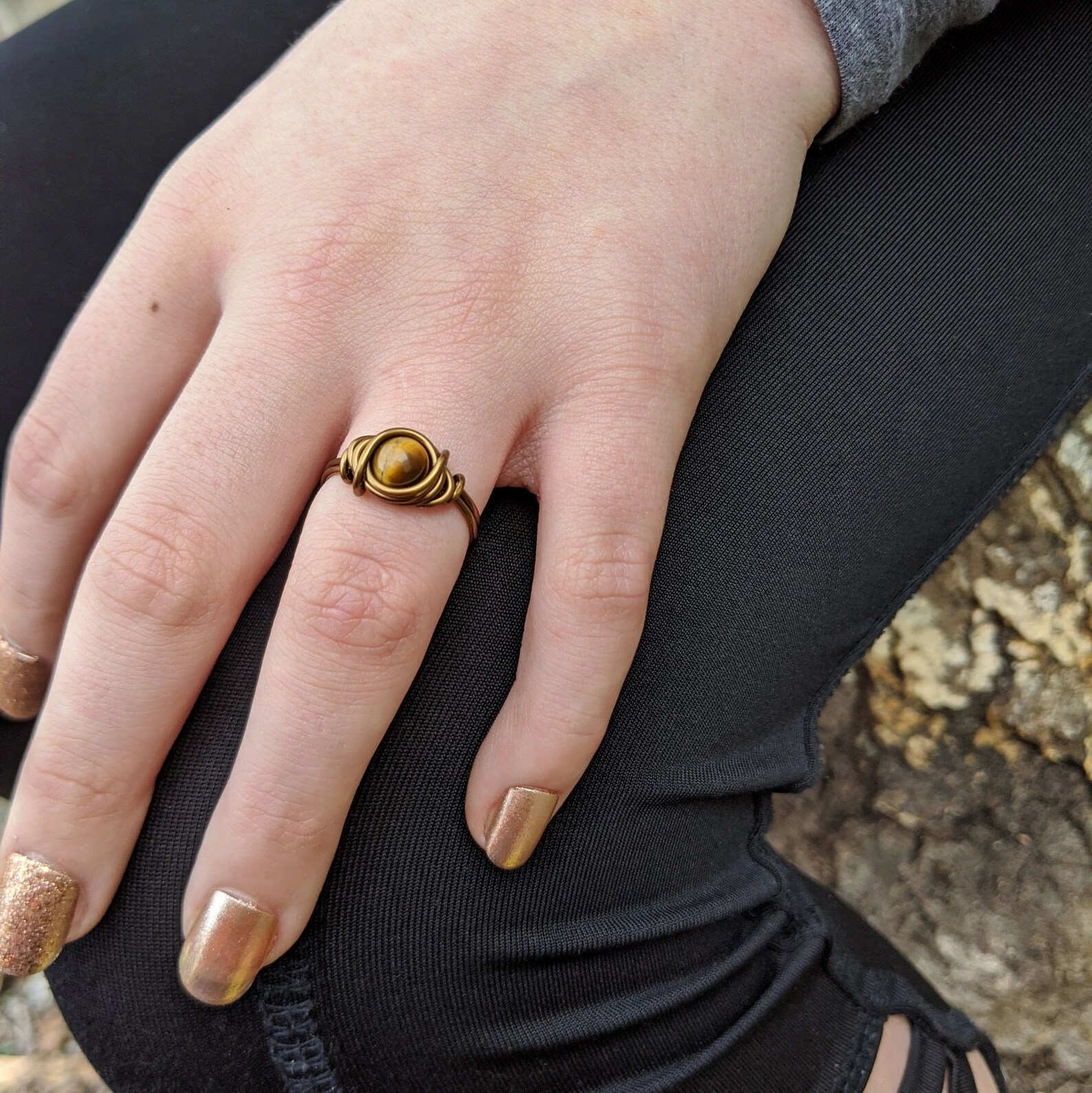Tigers Eye Ring in Antique Brass Real Gemstone Earthy - Etsy
