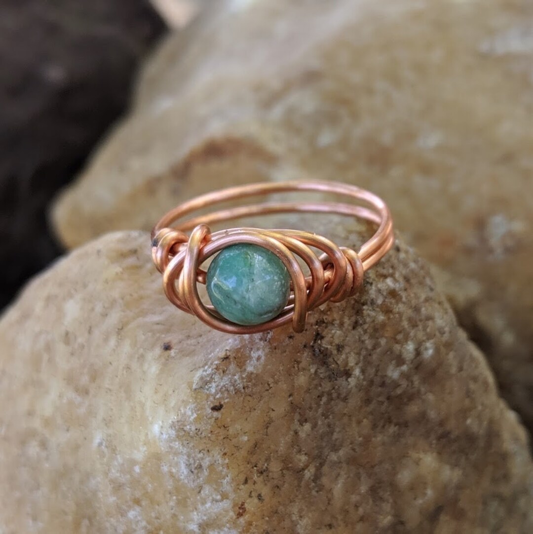 Green Jasper Ring With Wire Wrapped Copper Band and 6mm Stone Custom ...