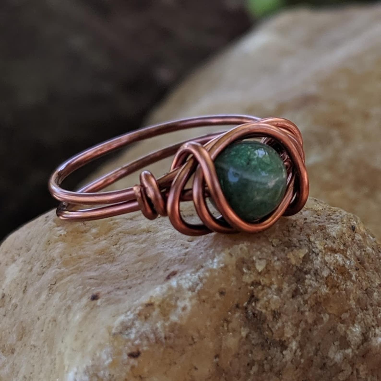 Green Jasper Ring With Wire Wrapped Antique Copper Band and - Etsy