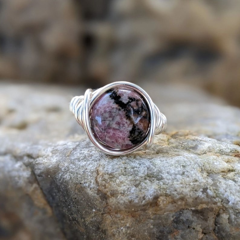 Rhodonite Ring in Silver Earthy Jewelry by Distorted Earth - Etsy