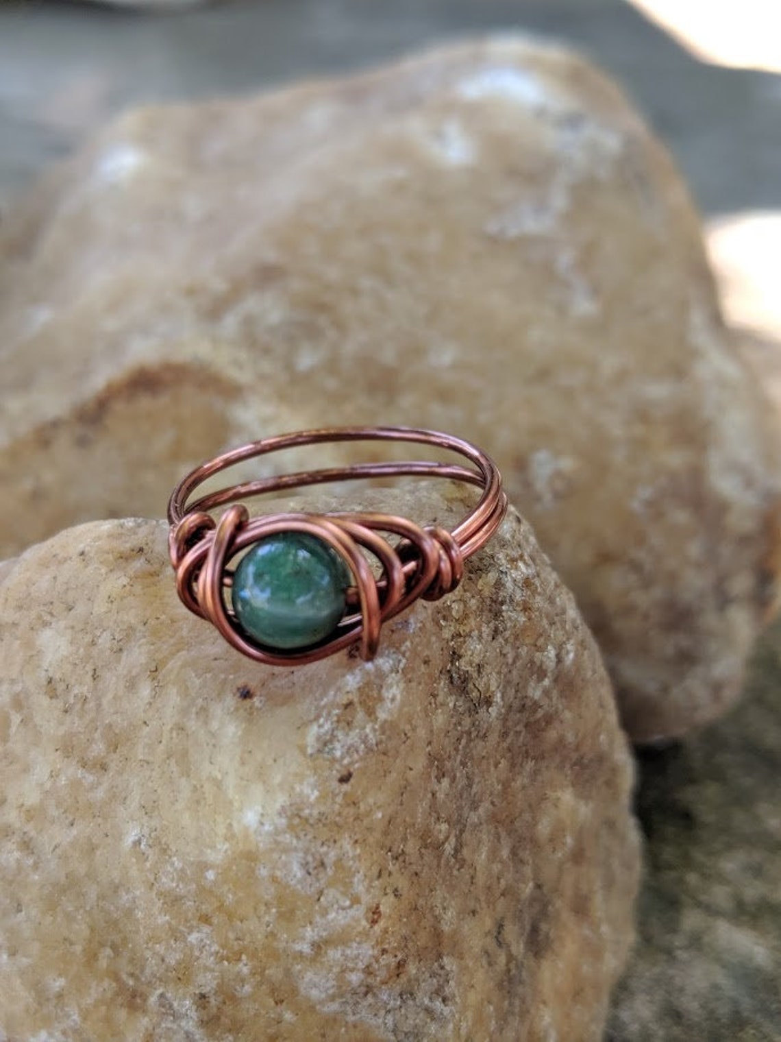 Green Jasper Ring With Wire Wrapped Antique Copper Band and - Etsy