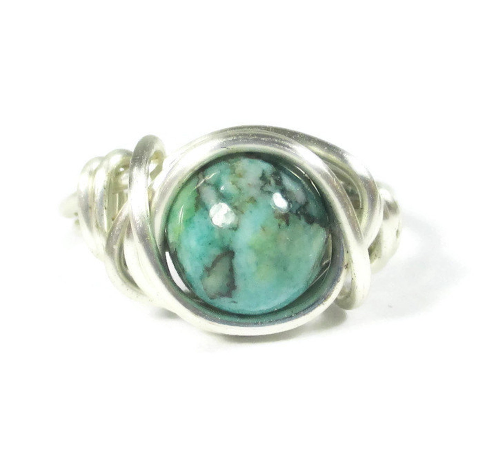 Green Jasper Ring Wire Wrapped Boho Jewelry Silver Rings | Etsy