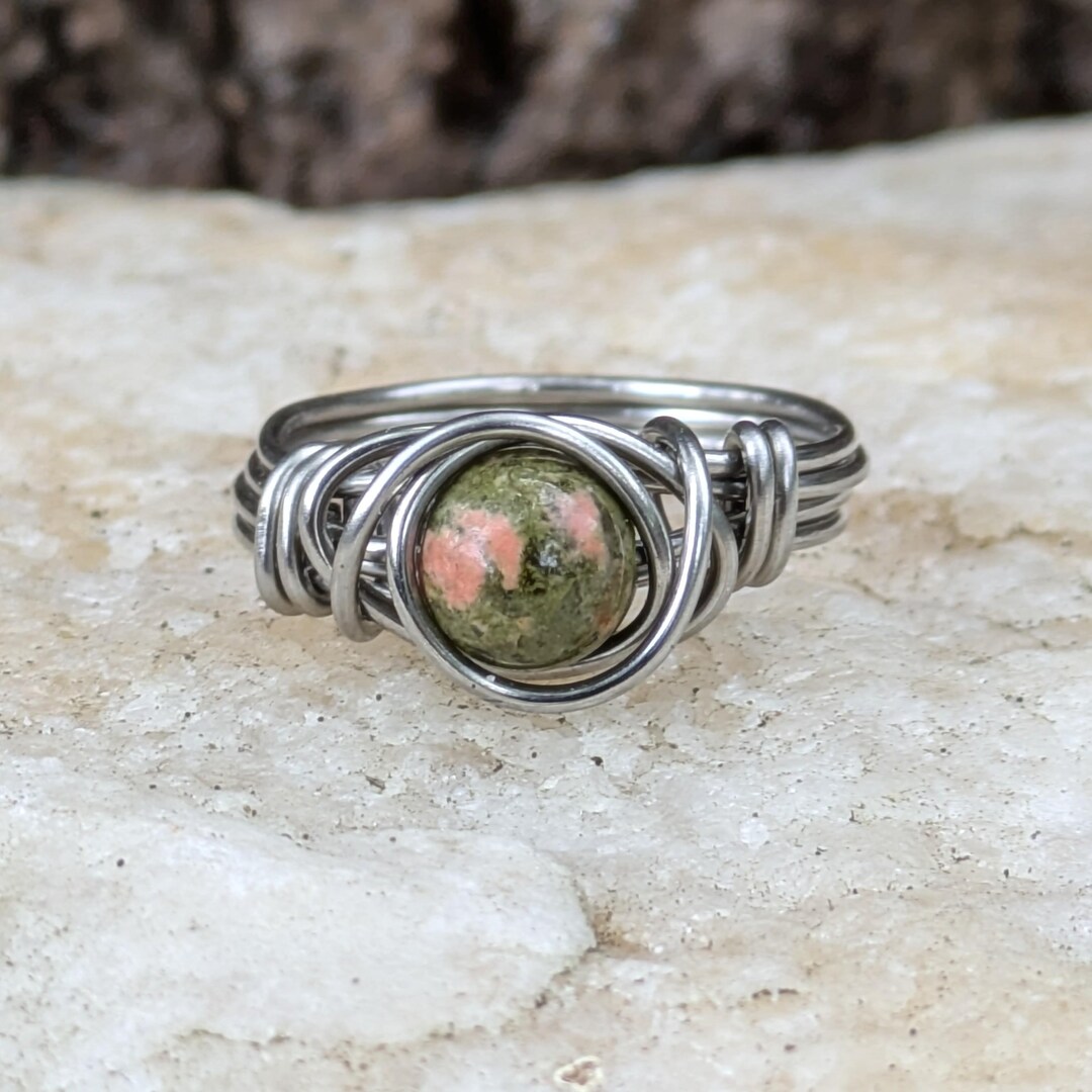 Unakite Ring Hypoallergenic Steel Crystal Jewelry for Grounding and ...