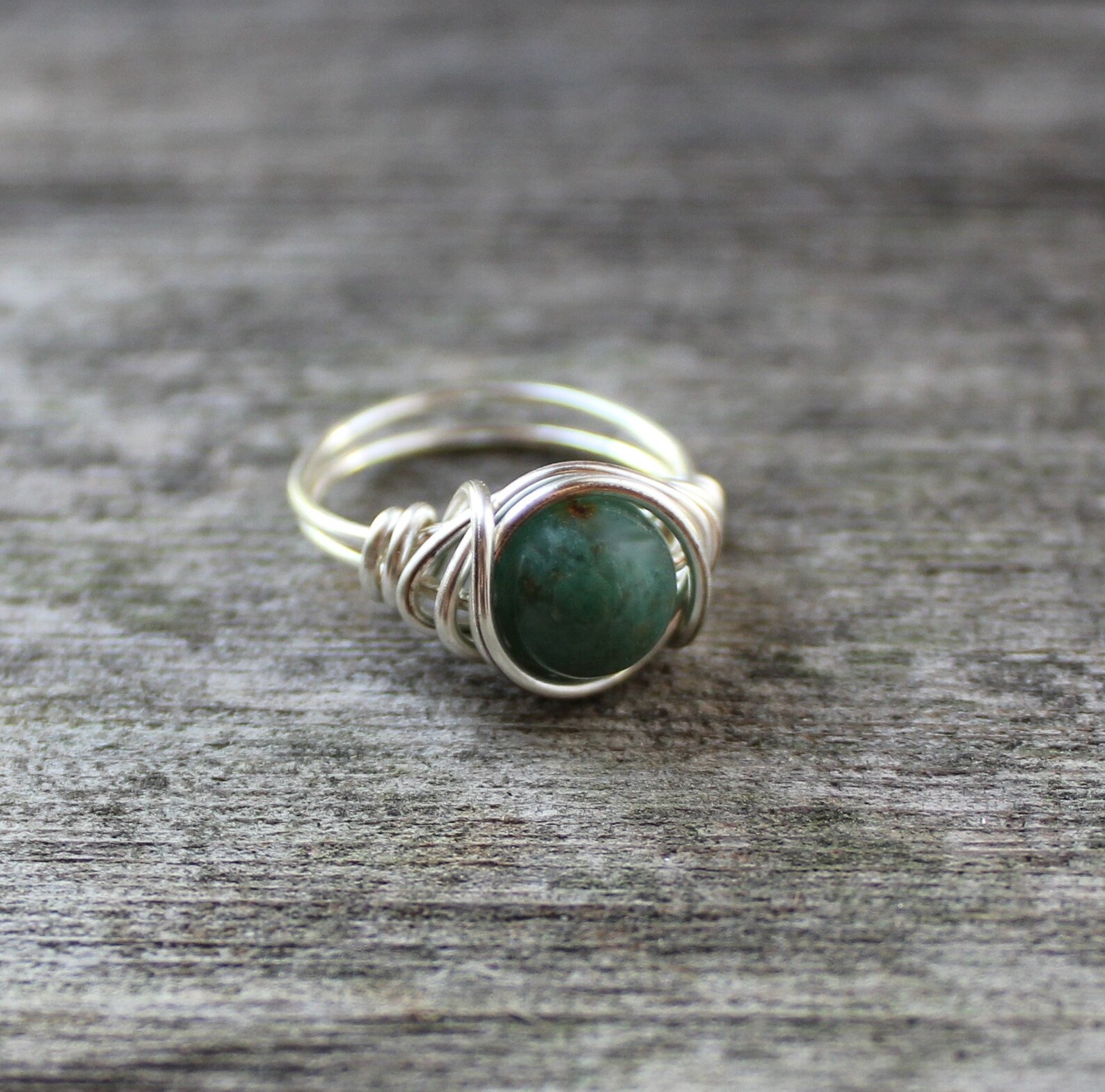 Green Jasper Ring Wire Wrapped Boho Jewelry Silver Rings | Etsy