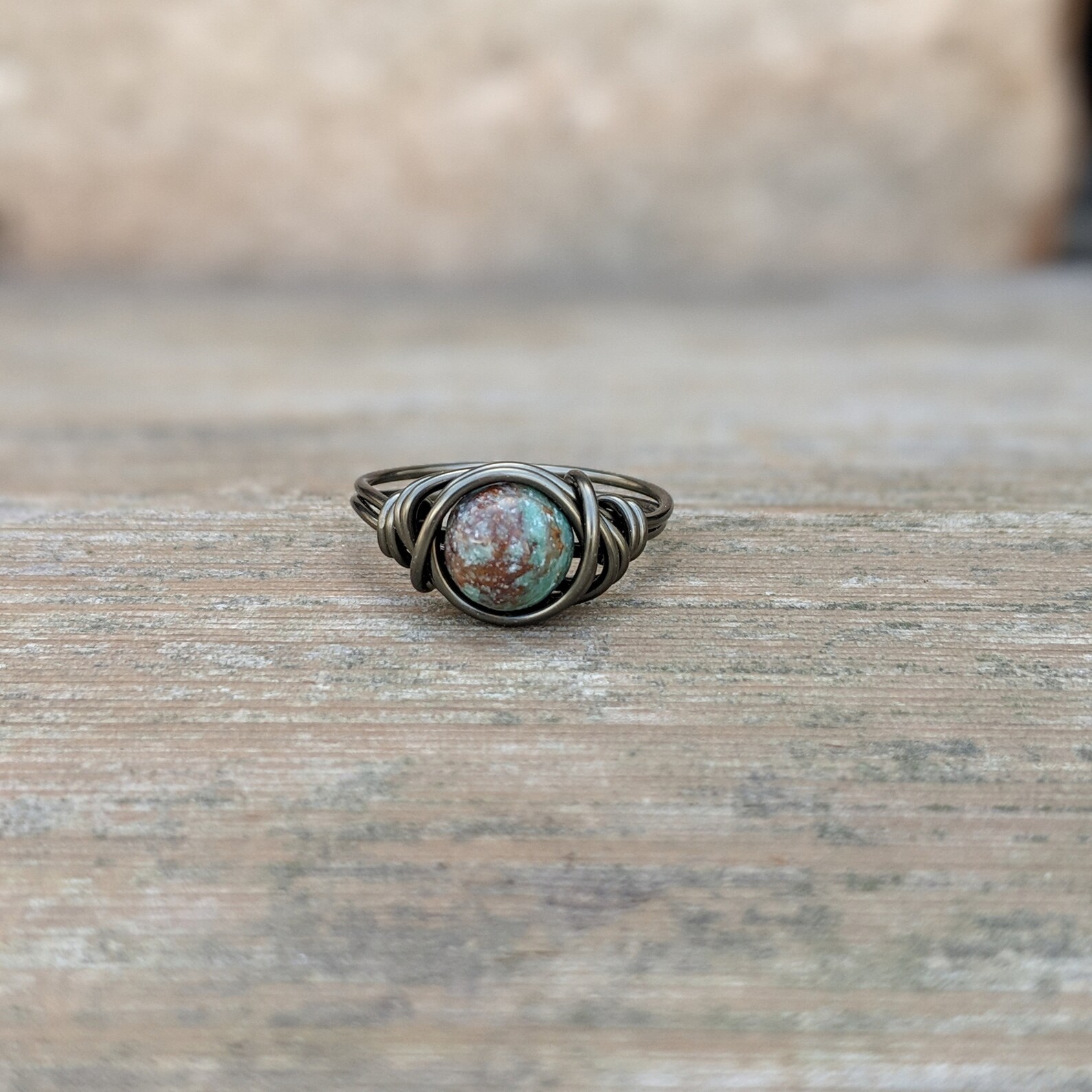 Green Jasper Ring Wire Wrapped Jewelry Gunmetal Boho Rings - Etsy
