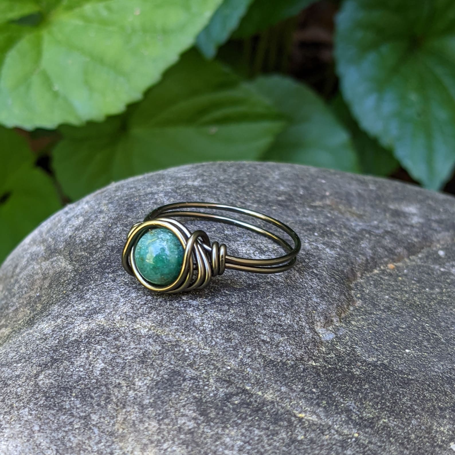 Green Jasper Ring Wire Wrapped Jewelry Gunmetal Boho Rings - Etsy