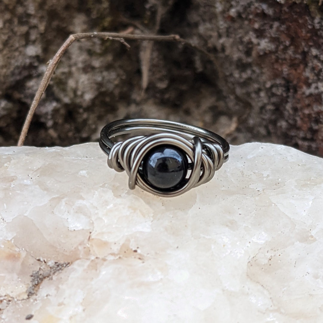 Black Onyx Crystal Ring in Gunmetal Gothic Jewelry Black Stone for Leo ...