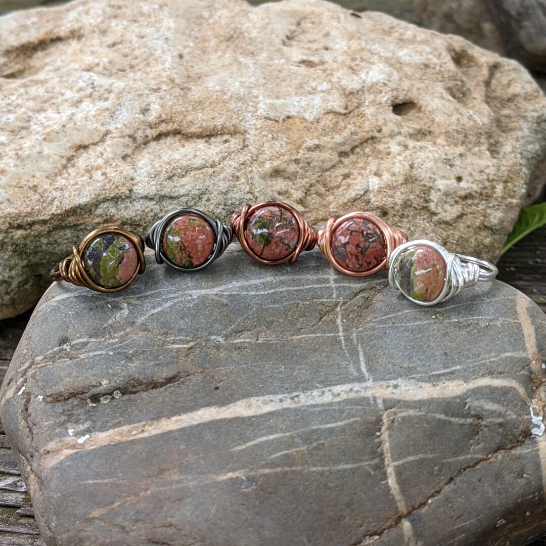 Earthy Boho Jewelry - Unakite Rings - Custom Size and Band Color ...