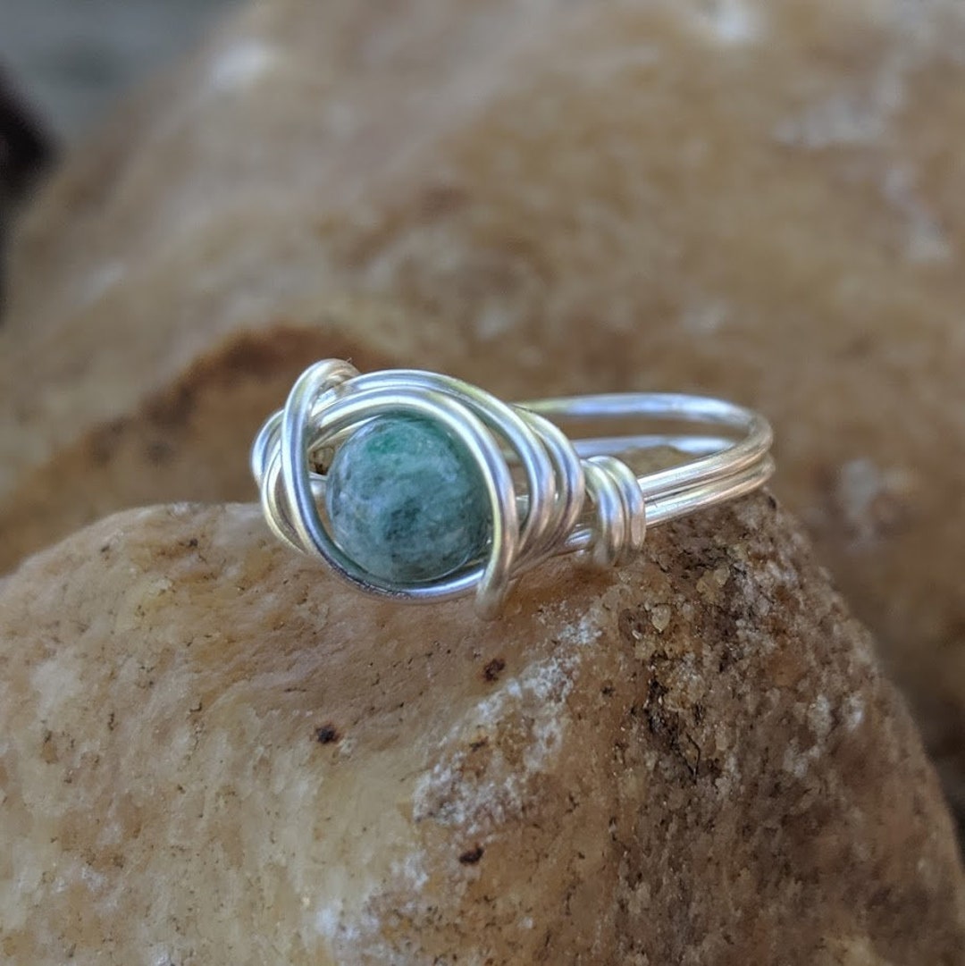 Green Jasper Ring With Wire Wrapped Silver Band and 6mm Stone Custom ...