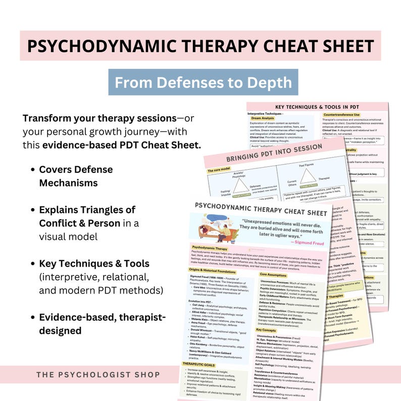 Psychodynamic Therapy Cheat Sheet: Therapist Resource (digital Download ...