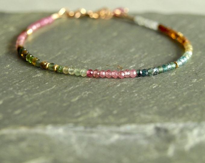 Tourmaline Bracelet, Natural Blue Green Pink Tourmaline, Watermelon ...