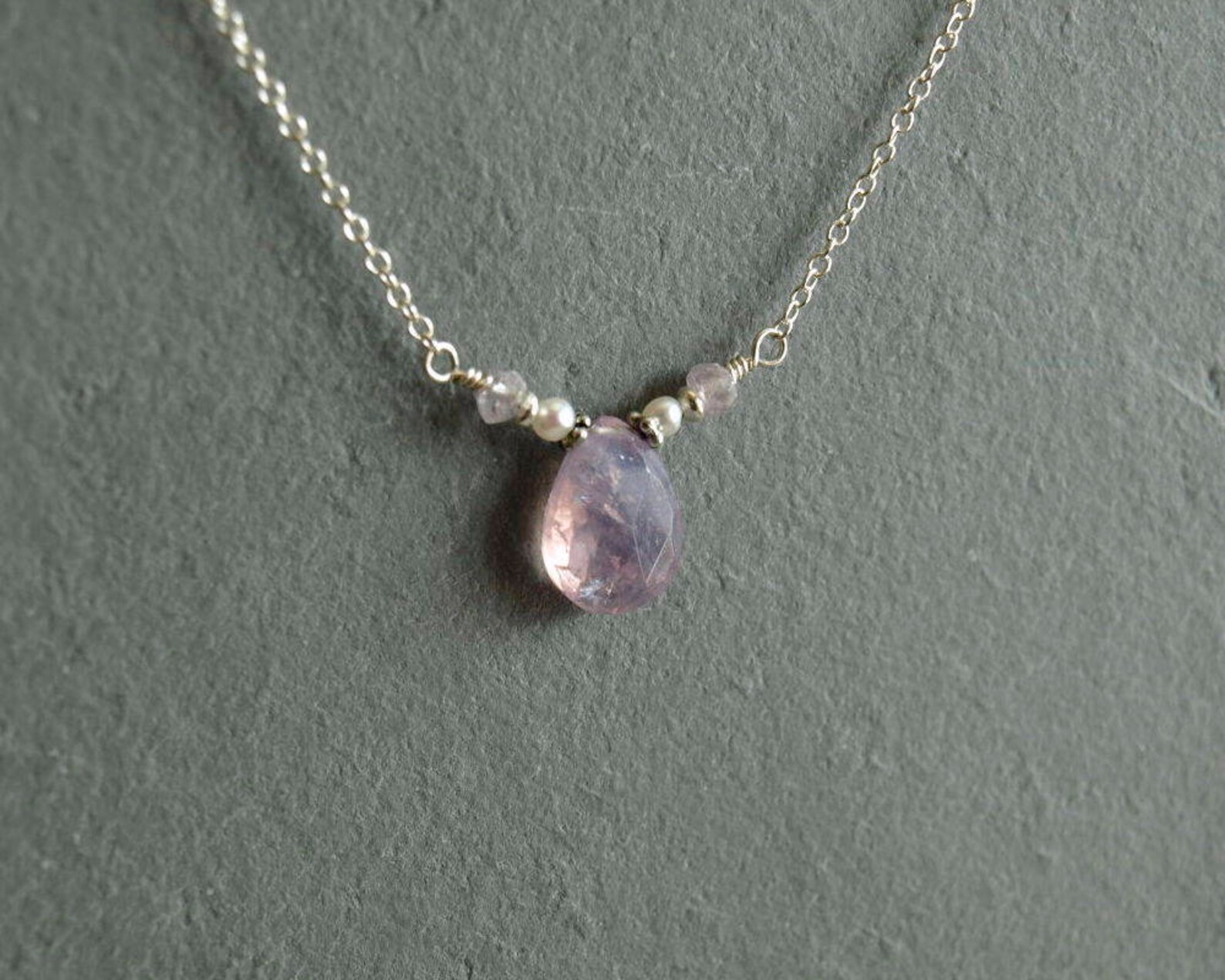 Lavender Pearl Necklace Purple Scorolite Pendant With Small - Etsy
