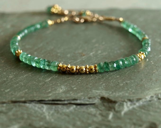 Emerald Bracelet, Gold Beads, Zambian Emeralds, Gift for Her, Emerald ...